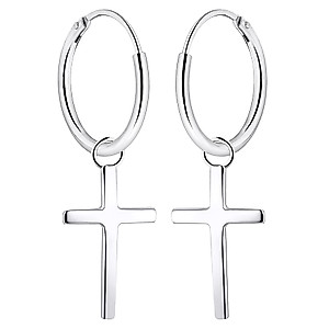 YL Cross Hoop Earrings 925 Sterling Silver Polished Circle Endless Earrings 15mm Dangle Hoops Diameter Jewelry