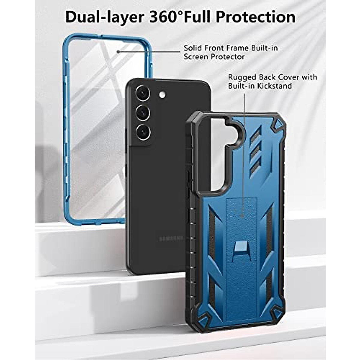 SOiOS for Samsung Galaxy S22 Protective Case: Military Grade Drop Proof Protection Mobile Phone Cover with Kickstand | Rugged Shockproof TPU Matte Textured Sturdy Phone Bumper (Blue)