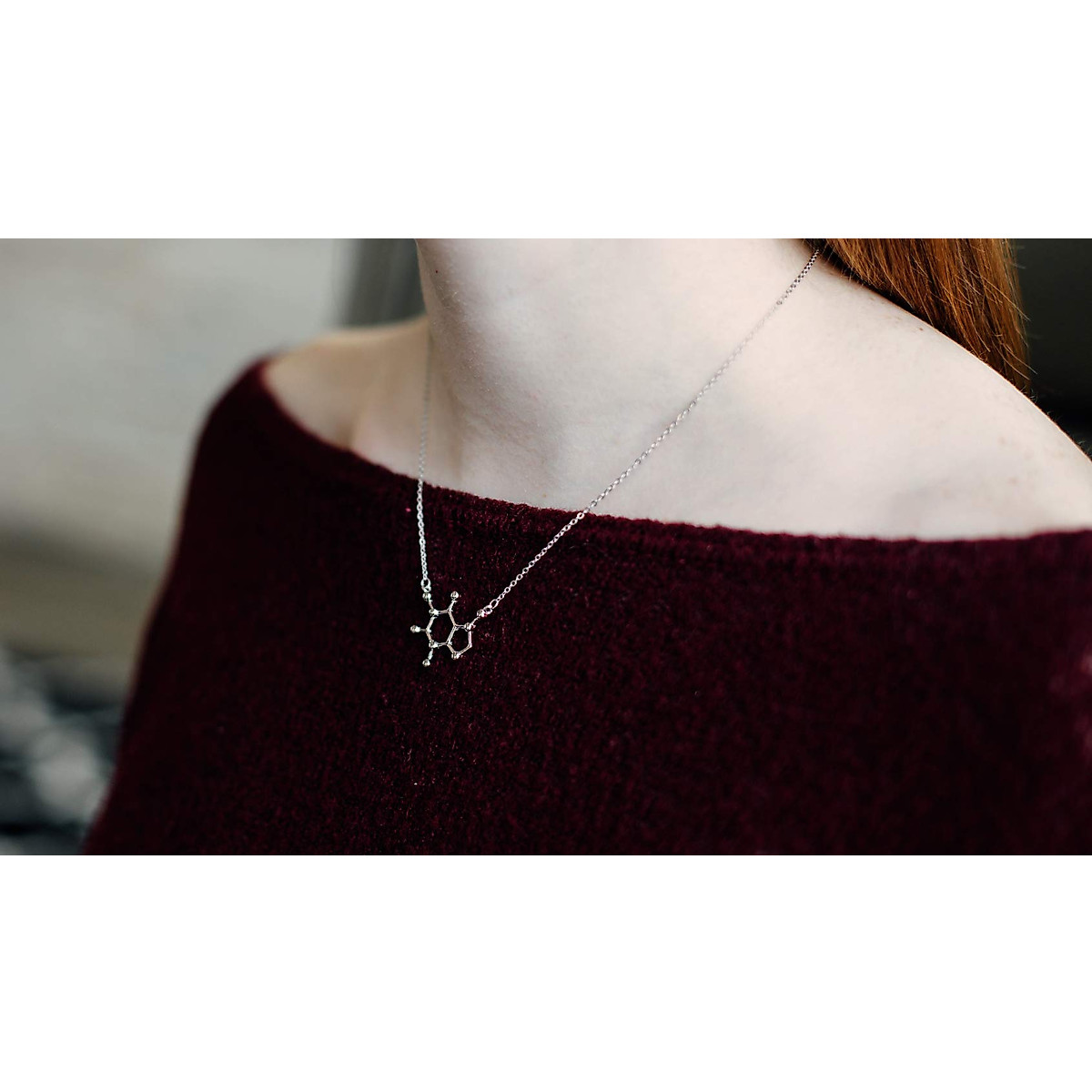 Caffeine Molecule Necklace, 925 Sterling Silver, Coffee Necklace, Coffee Lover Jewelry for Women, Coffee Gifts for Women, Coffee Lovers Gifts