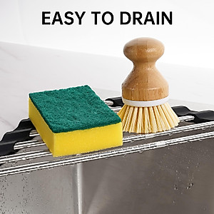 Tomorotec 17.7" x 15.5" Roll Up Foldable Dish Drying Rack, Rollable Dish Racks Multipurpose Anti-Corrosion 304 Stainless Steel Over Sink Kitchen Drainer Rack for Cups Fruits Vegetables (Green)