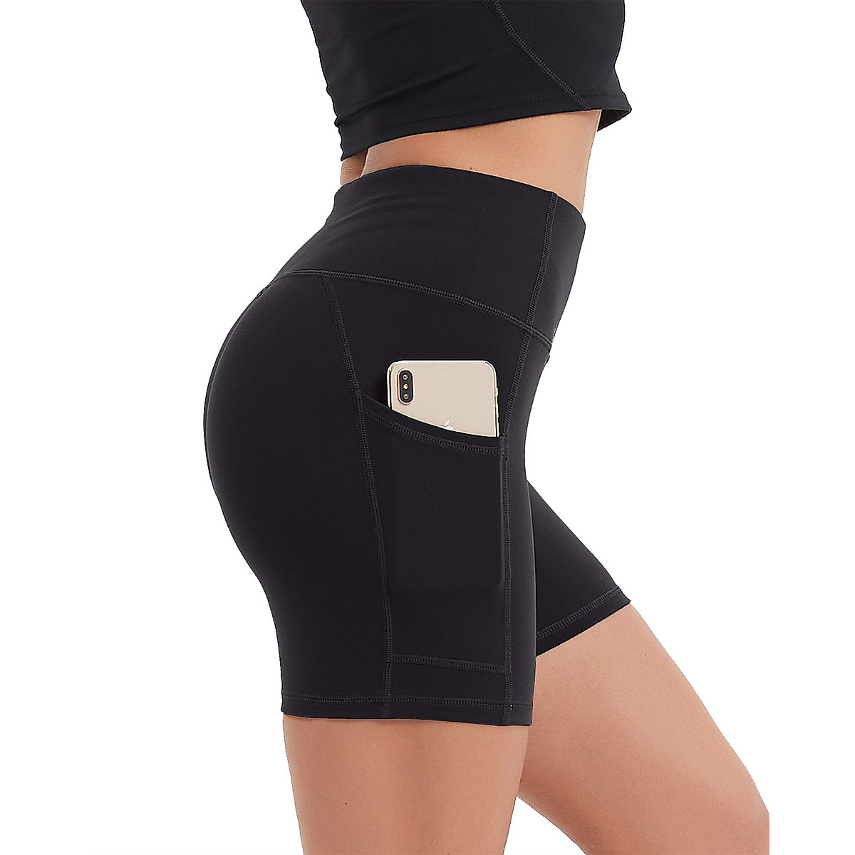 Stelle Womens High Waist Biker Cycling Fitness Gym Running Volleyball Workout Yoga Shorts (X-Large, 5'' Black)