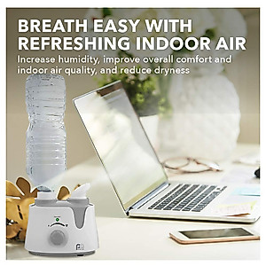 PerfectAire PAU1 Personal Ultrasonic Cool Mist Humidifier with Water Bottle Adapter for Small Rooms, Travel, Offices and Dorms, Ultra-Quiet Operation, No Filters to Change, White