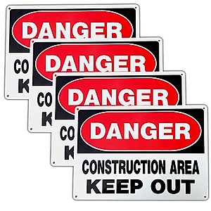 Danger Constructicn Area Keep Out Sign,Danger Do Not Enter Sign Metal Danger Sign 10x14 Inch Rust Free Aluminum UV Printed Easy to Mount Weather Resistant Long Lasting Ink (4-Pack)…