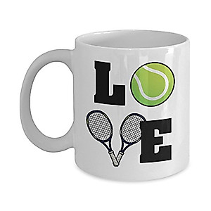 Love Tennis Ball and Racket Coffee & Tea Gift Mug, Gifts and Accessories for Men & Women Tennis Player (11oz)