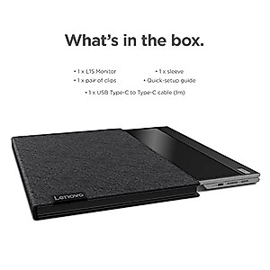 Lenovo L15 – Mobile Monitor - 15.6" FHD Display - 60Hz - 6ms–14ms Response Time - Low Bluelight Certified - Foldable Stand - USB Type-C 3.2 Gen 1 - USB 2.0