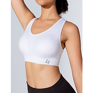 FITTIN Racerback Sports Bras for Women - Padded Seamless High Impact Support for Yoga Gym Workout Fitness Black/Grey/Blue/White M