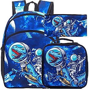 UFNDC 3PCS Dinosaur Backpack , 16” Boys Bookbag with Lunch Box, Kids School Bag for Elementary Toddler