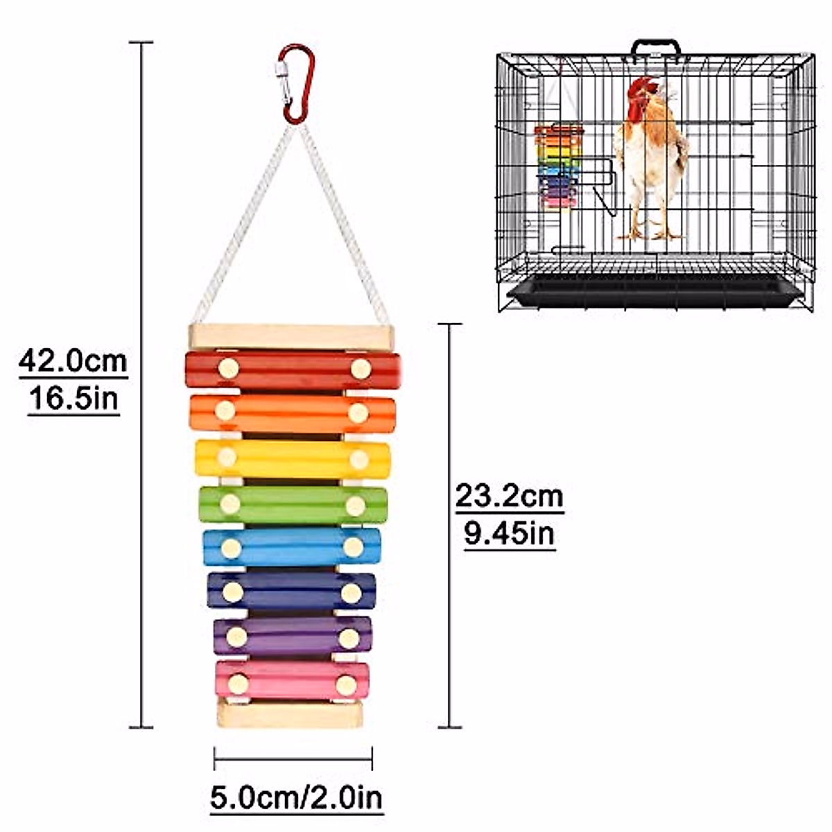 Chicken Xylophone Toy Hanging Chicken Pecking Toys 8 Metal Keys Suspensible Wood Xylophone Toy Suitable for Chicken Coop Hens Parrot Medium and Large Birds