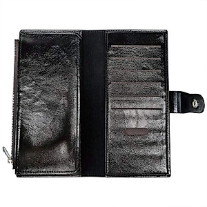 Trusten J. Women's Wallet Large Fashion Clutch Stylish Phone Case Organizer Leather (Black)