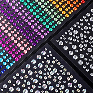 1600 Pcs 3/4/5/6 mm Self Adhesive Face Gems Rhinestones, Face Jewels Diamonds Sticky Gems for Makeup Hair Crafts Halloween Decorations