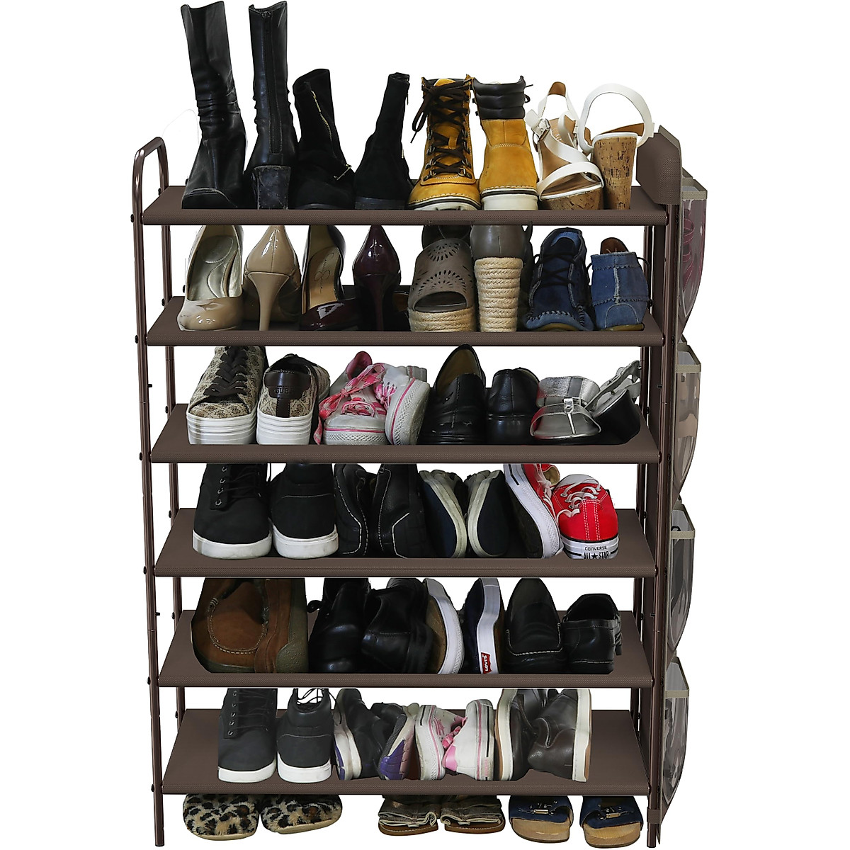 Simple Houseware 6-Tier Shoe Rack Storage Organizer w/Side Hanging Bag, Bronze