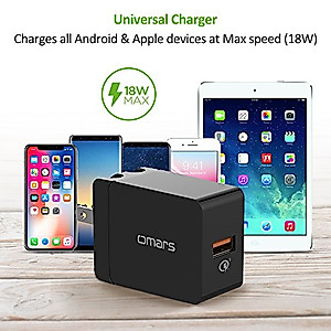 USB Wall Charger Quick Charge 18W, QC 3.0 Adapter Omars Portable Travel iPhone Charger Plug Fast AC Power Adapter Compatible Samsung, iPhone X/8/7, iPad, AirPods Pro More