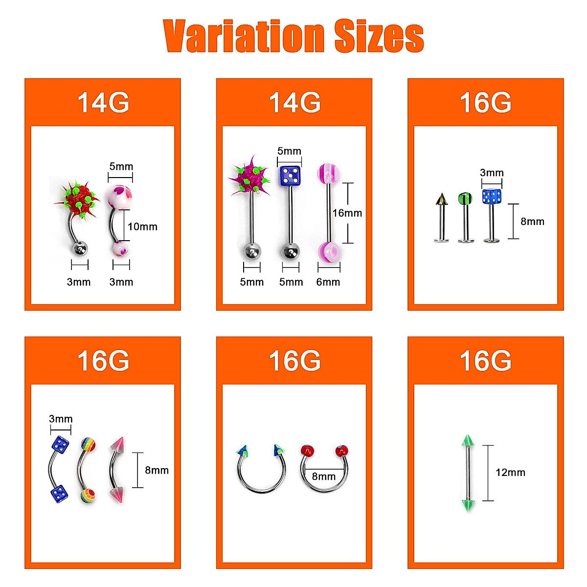 CrazyPiercing Lot of 110PCS Body Jewelry Piercing Eyebrow Navel Belly Tongue Lip Bar Ring