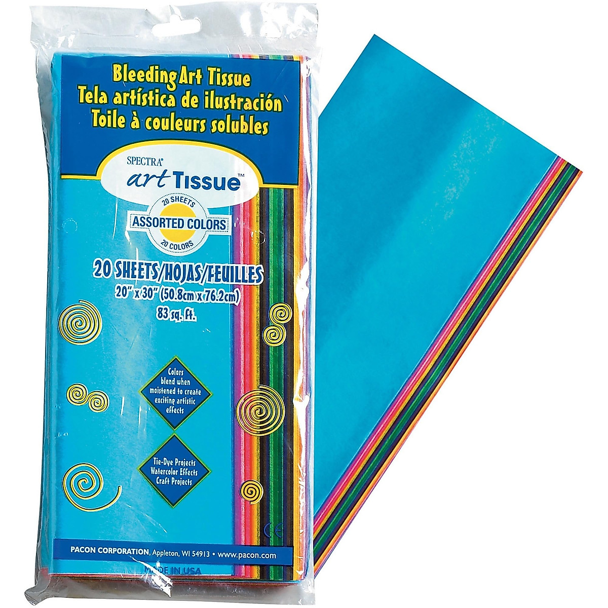 Pacon Spectra Art Tissue, 20 x 30, 20 Assorted Colors, 20 Sheets/Pack