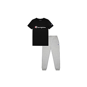 Champion Boys 2 Piece Short Sleeve Shirt And Fleece Jogger Set Infant Clothes (24 Months, Black/Oxford Heather)