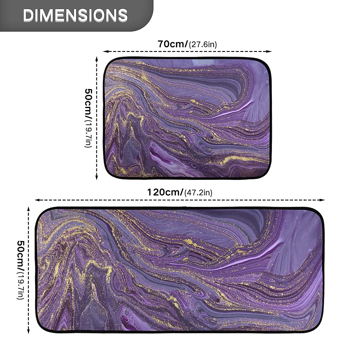 xigua 2 Piece Purple Marble Abstract Pattern Anti-Fatigue Kitchen Rug, Waterproof Non-Slip Kitchen Mats and Comfort Elastic Cotton interlayer Rug for Kitchen, Floor Home, Office, Sink, Laundry