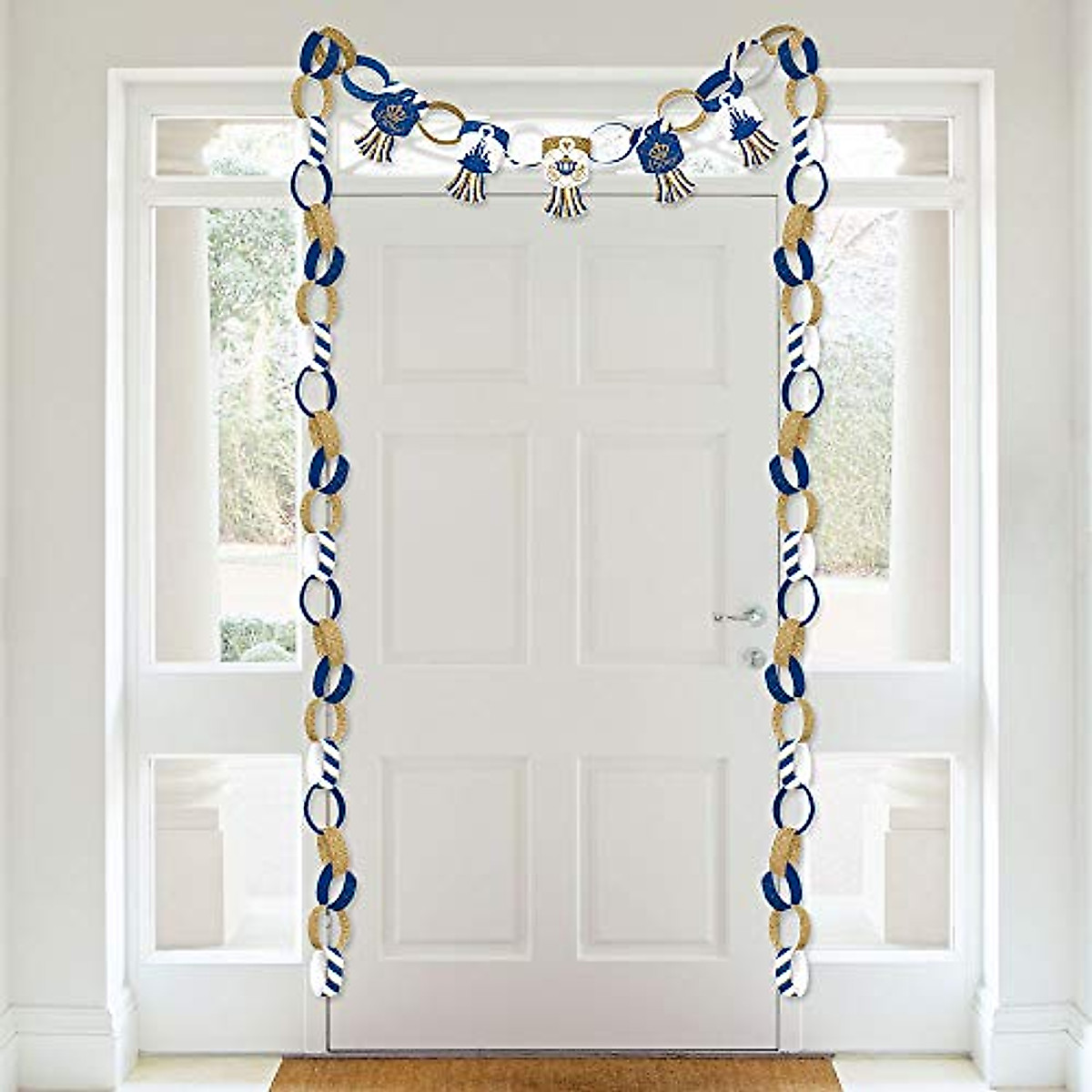 Big Dot of Happiness Royal Prince Charming - 90 Chain Links and 30 Paper Tassels Decoration Kit - Baby Shower or Birthday Party Paper Chains Garland - 21 feet