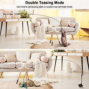 Madgern Cat Toys Interactive Wand Feather Cat Toy Equipped with Double Head Super Sucker&6 in 1 Hands-Free Natural Bird Badminton Pets Indoor Dance Play Toy