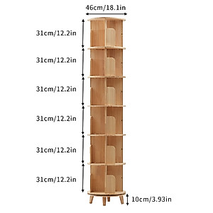 Rotating Bookshelf, 6 Tier 360° Freestanding Display Bookcase, Revolving Solid Hardwood Bookcase, Stackable Bookshelf Organizer for Office Home Living Room Study, 18.1Inches