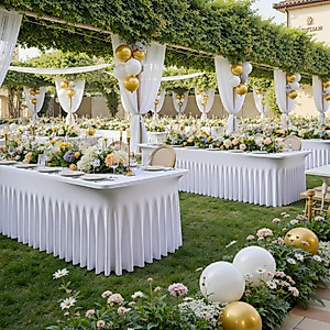 Outpain White Spandex Table Clothes for 8 Foot Rectangle Tables-6Pack 8FT Spandex Fitted Table Cover, Wrinkle Free Tablecloths with Skirt for Parties, Wedding, Birthday, Banquet, Festival