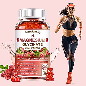 Magnesium Glycinate Gummies 400mg - Sugar Free Magnesium Potassium Supplement with Vitamin D, B6, CoQ10 for Calm Mood & Sleep Support - 60 Raspberry Gummies