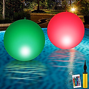2 Pcs 24 Inch Large Solar Floating Pool Lights 16 Color Changing LED Glow Globe Inflatable Waterproof Outdoor Pool Ball Lamp Float or Hang for Swimming Pool Beach Garden Backyard Lawn Pond Decor
