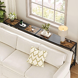 Tajsoon Console Table with Charging Station, 41.8" Entryway Table with Shelves, 2-Tier Narrow Sofa Table, Long Behind Couch Table, for Entryway, Foyer, Living Room, Hallway, Brown & Black