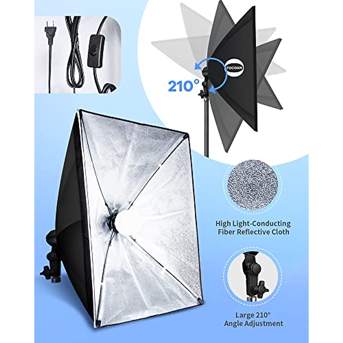 Tocoan Softbox Photography Lighting Kit, 2packs 27 x 20 inches Photo Studio Equipment & Continuous Lighting System with 40W 8000K LED Bulbs Professional Studio Lighting, Live Streaming, YouTube