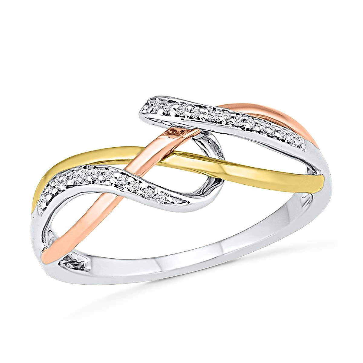 DGOLD COLOR OF LOVE COLLECTION Sterling Silver & 10KT Two Tone White Round Diamond Fashion Ring (0.08 CTTW)