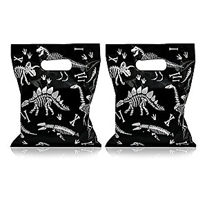 TOSPARTY 100PCS Plastic Dinosaur Bones Merchandise Bags Dinosaur Party Favor Bags Dino Theme Present Candy Treat Goodies Bags for Boys Dinosaur Theme Happy Birthday Party Supplies