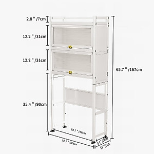 FHISD Over The Toilet Storage Cabinet, 3-Tier Metal Bathroom Over Toilet Storage, Above Toilet Storage with Double Door, Freestanding Toilet Shelf for Small Space, White