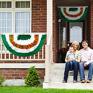 4 Pcs 3 x 6 FT St. Patrick Day Bunting Irish Pleated Ireland Flag Shamrock Patriotic Half Fan Banner Decoration with Grommets for Home Outdoor Indoor Decorations Party Garden