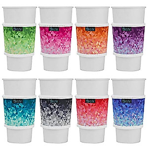 Beautyflier 8pcs Anti-Slip Neoprene 2.5mm Thick Collapsible Heat Resistant Coffee Cup Insulated Sleeve for Coffee/Tea/Cold Drinks (Geometric gradient)