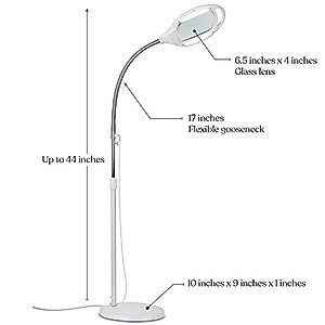 Brightech LightView Pro Magnifying Floor Lamp - Hands Free Magnifier with Bright LED Light for Reading - Work Light with Flexible Gooseneck - Standing Mag Lamp