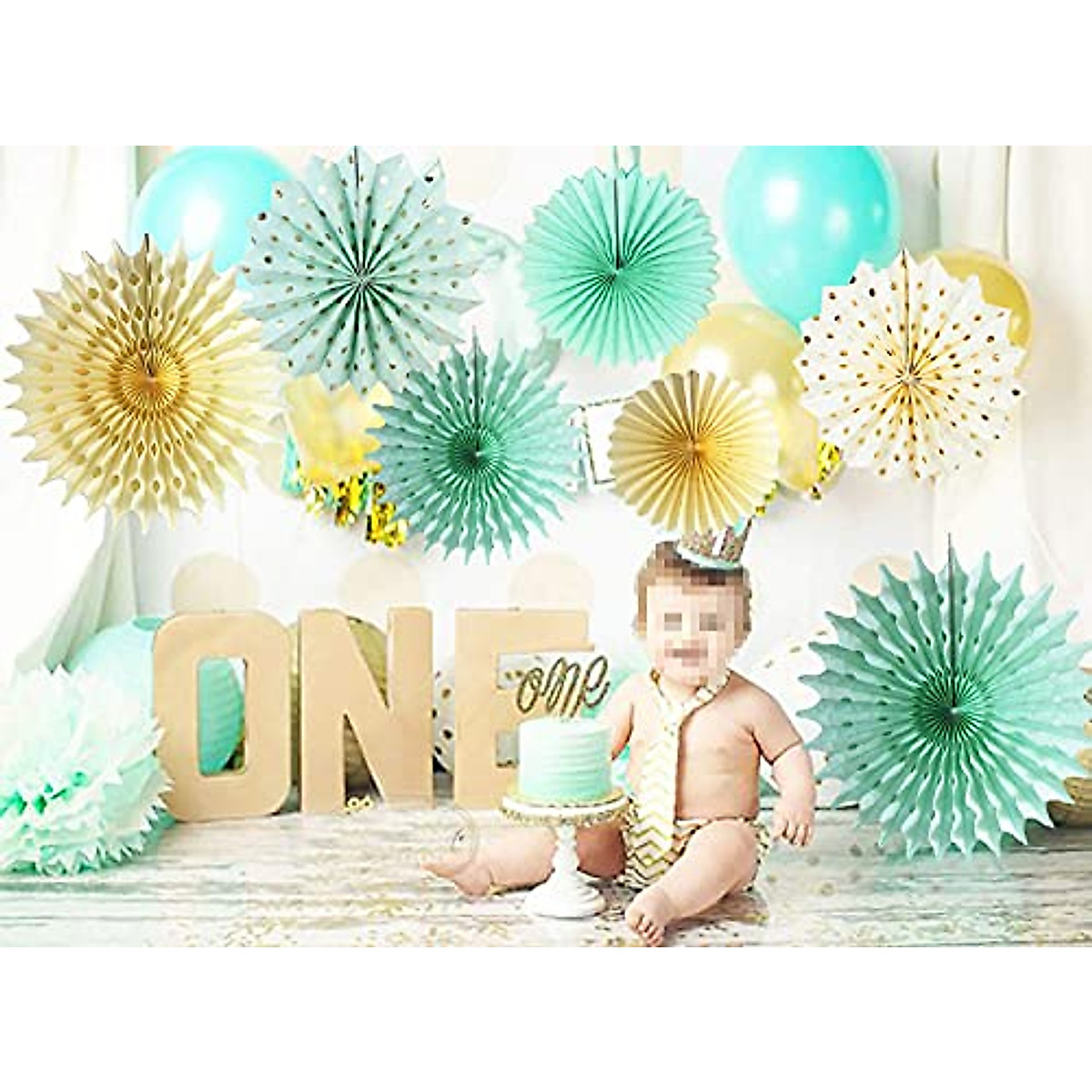 Mint Gold Birthday Decorations Mint Cream Gold Polka Dot Paper Fans for Trial Baby Shower Decorations Mint Gold Wedding/Mint First Birthday Decorations Mint Gold Bridal Shower Decorations