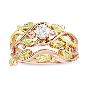 10k Rose and Yellow Gold, Foliage Diamond Engagement and Wedding Ring Set, 12k Green Black Hills Gold Size 9