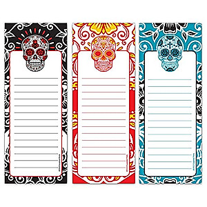 Guajolote Prints Magnetic Grocery Lists 3-Pack, Day Of The Dead Designs, 3.5 x 9 Inches, 50 Sheets