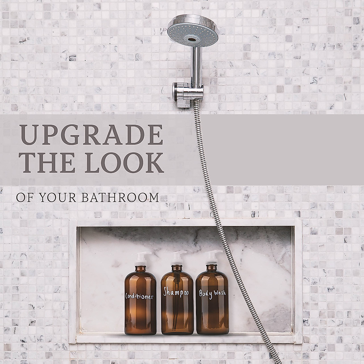 kitchentoolz 32 Ounce Large Amber Glass Boston Round Bottles w/Natural Color Pumps. Great for Lotions, Soaps, Laundry Detergent and Essential Oils - Food Safe and Medical Grade (Pack of 2)