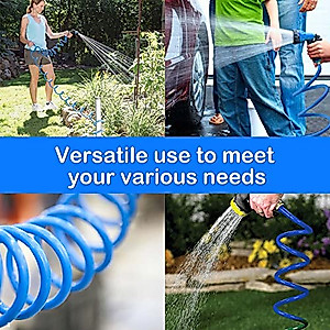 FUNJEE Lightweight EVA Coil 10 FT Garden Hose with GHT Solid Brass Fittings, Water Hose with Brass Connectors (10FT, Blue)