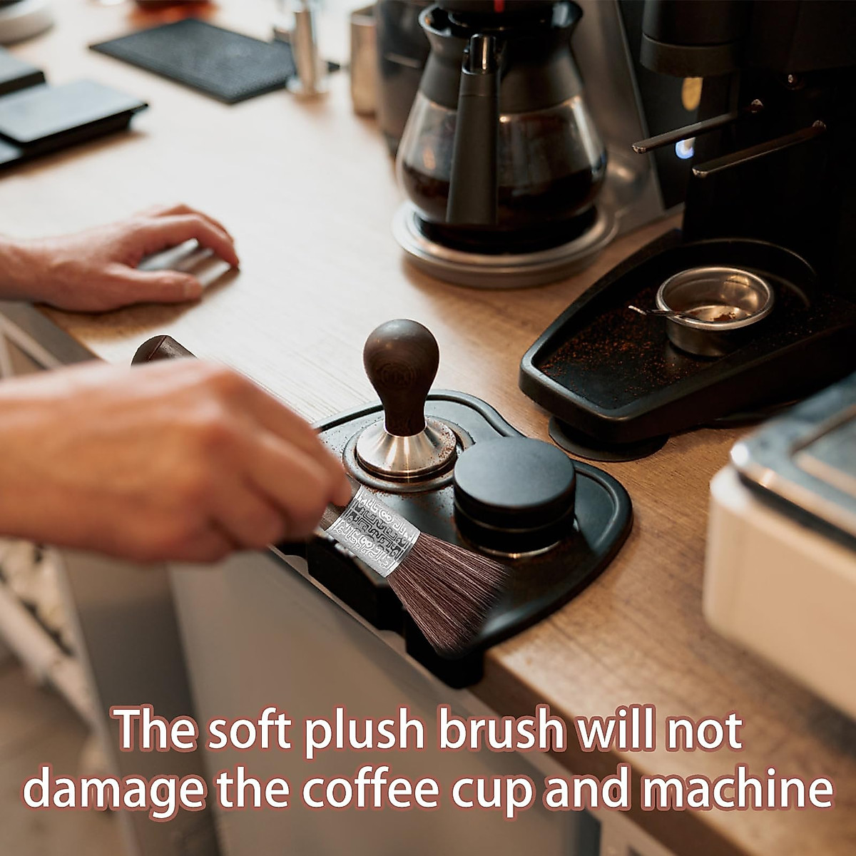 Coffee Brush Espresso Brush Wood Handle,Genuine Walnut Wood Handle Coffee Brush Espresso Cleaning Brush Coffee Maker Cleaner Brush Suitable for Home Office Coffee Tool Cleaning