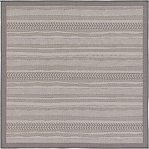 Unique Loom Outdoor Border Collection Area Rug - Lines (6' 1" Square, Gray/ Silver)