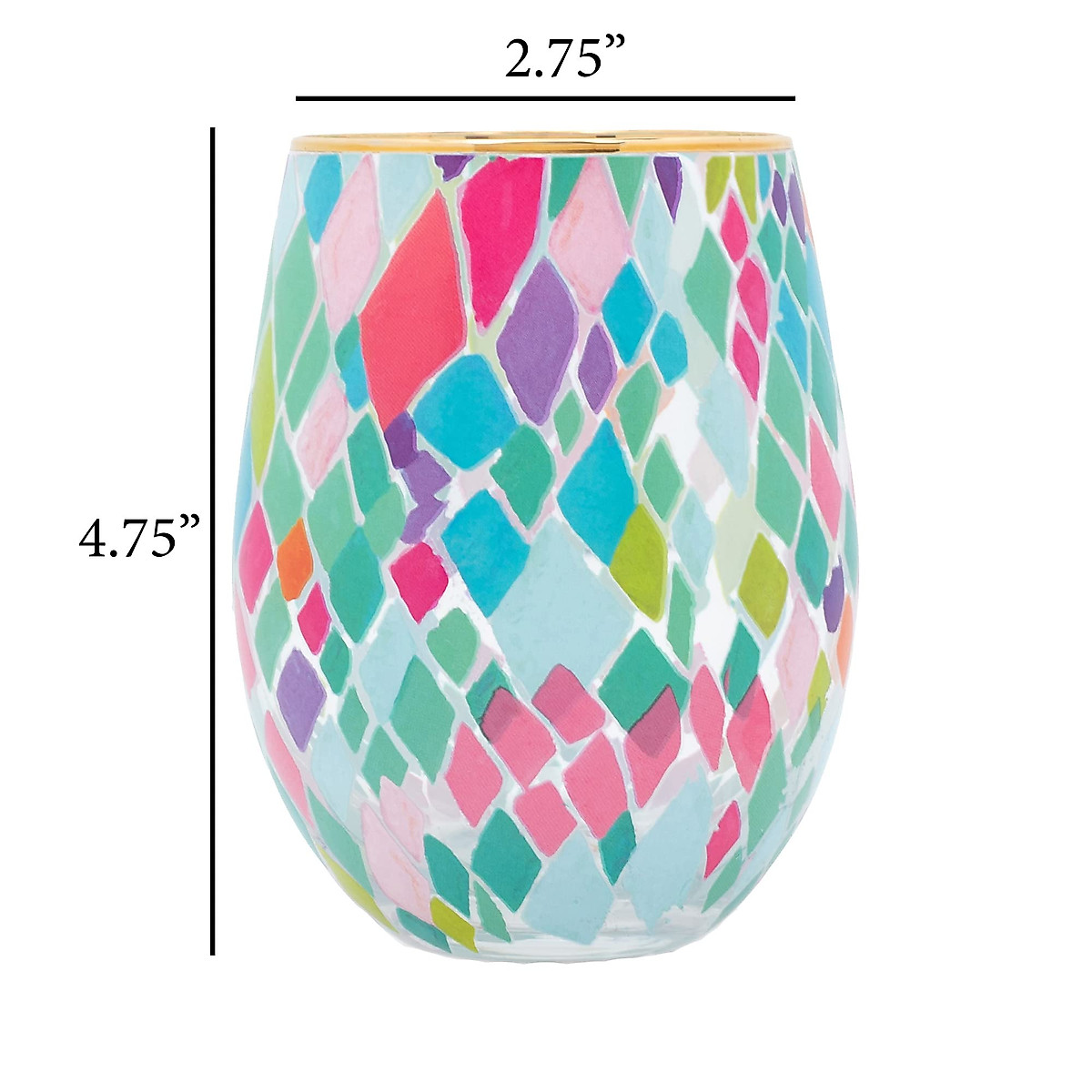 Mary Square Pink Teal Mosaic Santorini 8 ounce Glass Stemless Wine Tumbler Set of 2