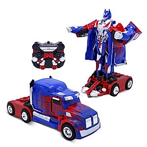 Family Smiles Kids Transforming Robot RC Truck Toys for Boys 8-13 Remote Control Car Gift Blue