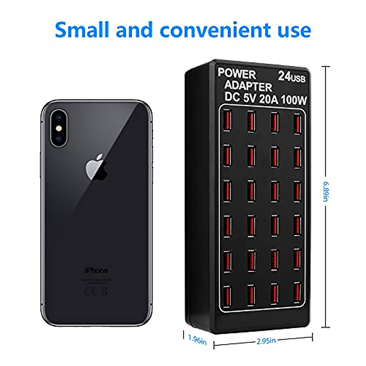 24-Port 100 watt (20 A) USB Charging Station, Home Desktop USB Fast Charger, Multiple USB Desktop Chargers, Suitable for Hotels, Shops, Schools, Shopping malls and Travel
