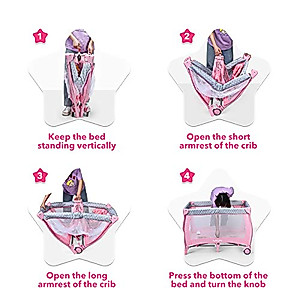 HONEY JOY Pack and Play with Bassinet, 3 in 1 Portable Baby Playard with Infant Full-Size Bassinet & Changing Table, Diaper Stacker, Foldable Play Yard Nursery Center w/Toy Bar, Oxford Bag (Pink)