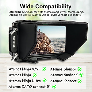 ANDYCINE Ninja V Plus Monitor Cage with Sunhood Compatible for Atomos Ninja V/Ninja V+,Atomos Shinobi, Atomos ZATO Connect Built-in NATO Rails and HDMI Cable Clamp