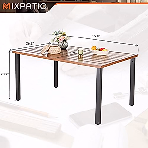 MIXPATIO 6 Person Outdoor Patio Dining Table with Umbrella Hole, Rectangle Metal Table for Garden, Backyard and Porch