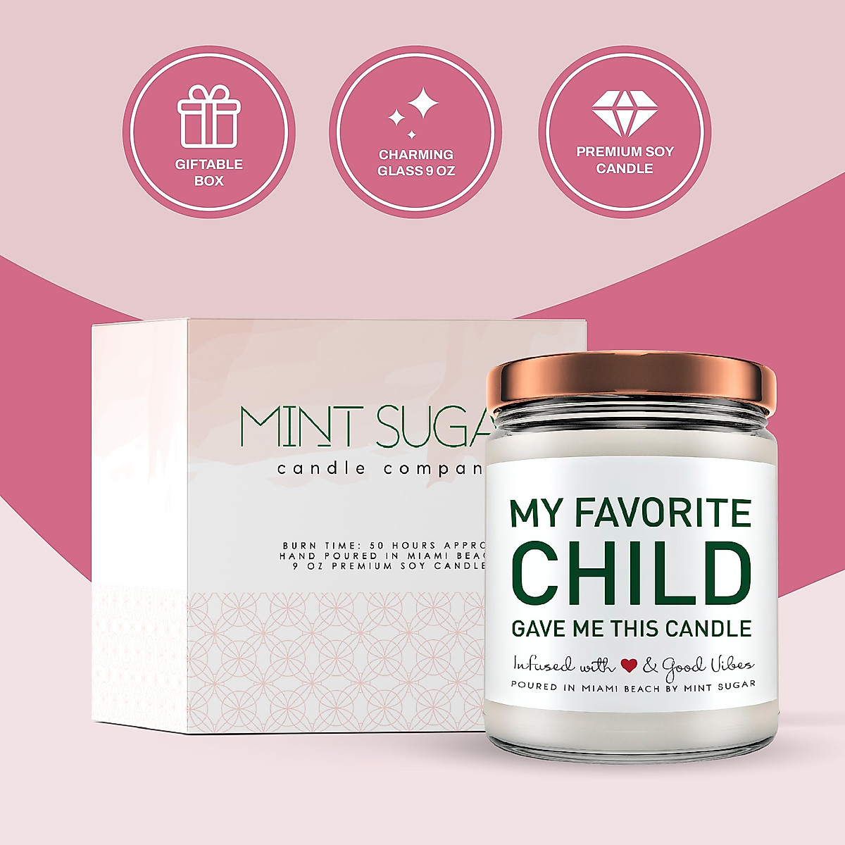 Mom Candle Gifts for Mothers Day or Birthday, Mint Sugar Candle Company 9 oz Soy Wax Candle with Floral Blossom Aroma, Made in The USA, Funny Unique Cute Moms Gift Ideas from Daughter or Son