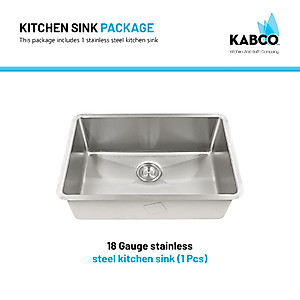 KABCO 18 Gauge 27 Inch Single Bowl Undermount Stainless Steel Kitchen Sink, Rust Resistant Sound and Heatproof Laser Cut Tight Radius SInk for Indoor or Outdoor Kitchens