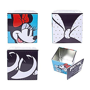 Disney All Eyes on Minnie Mouse 4-Inch Tin Storage Box Cube Organizer with Lid | Basket Container, Cubby Cube Closet Organizer, Home Decor Playroom Accessories | Cute Gifts And Collectibles